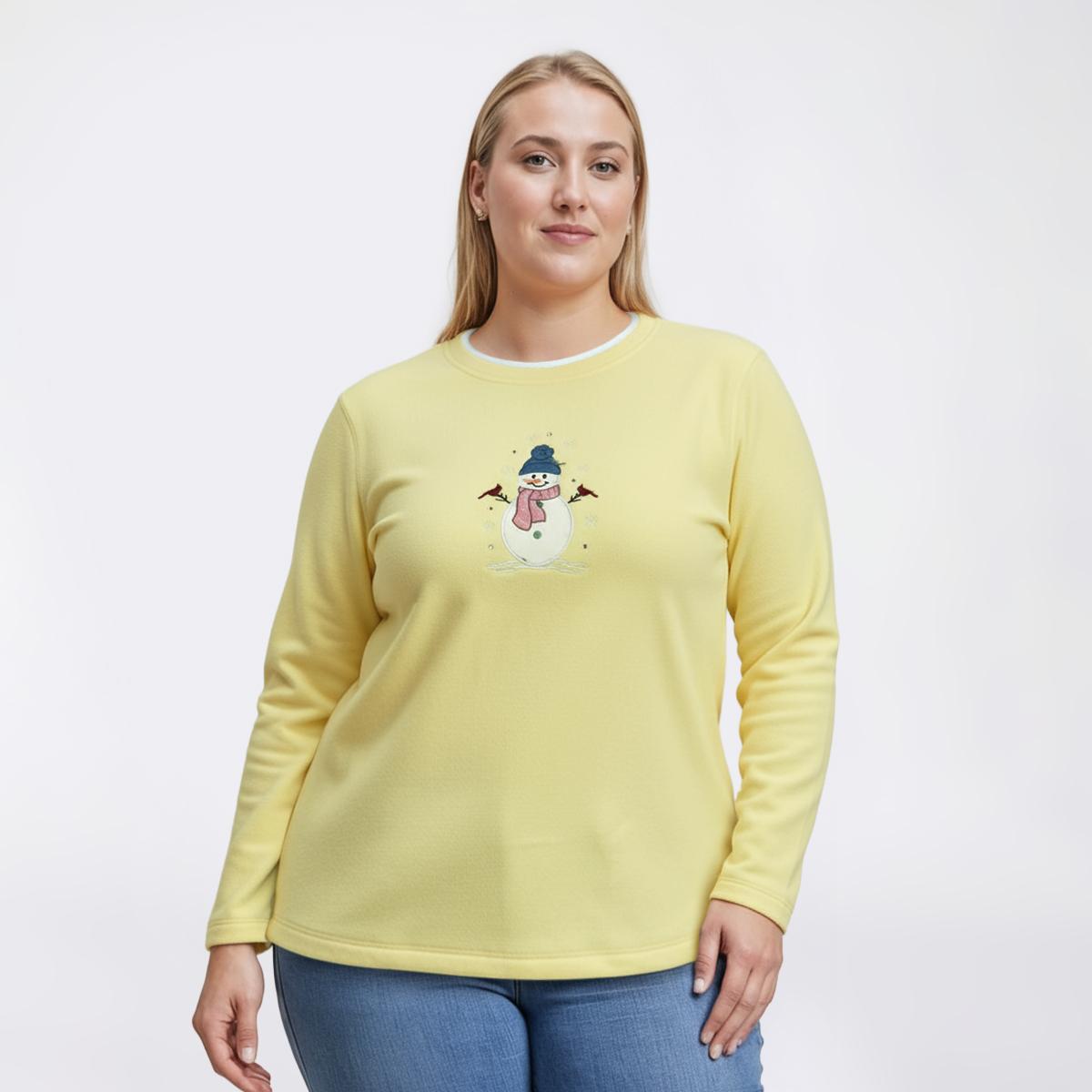 Click here for Plus Size Bonnie Evans Snowman & Cardinal Polar Fl... prices